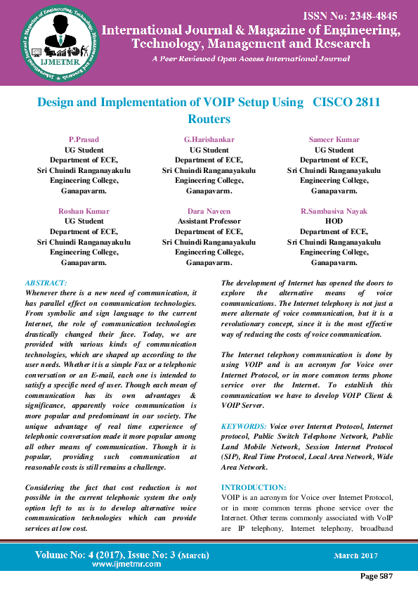 (PDF) Design and Implementation of VOIP Setup Using CISCO 2811 Routers