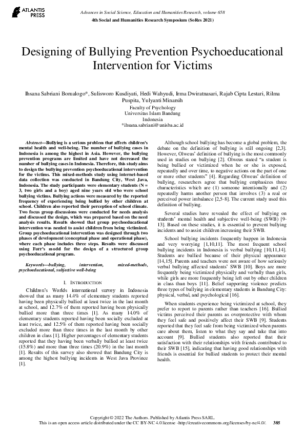 (PDF) Designing of Bullying Prevention Psychoeducational Intervention ...