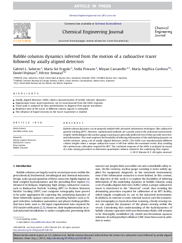 (PDF) Bubble columns dynamics inferred from the motion of a radioactive tracer followed by ...