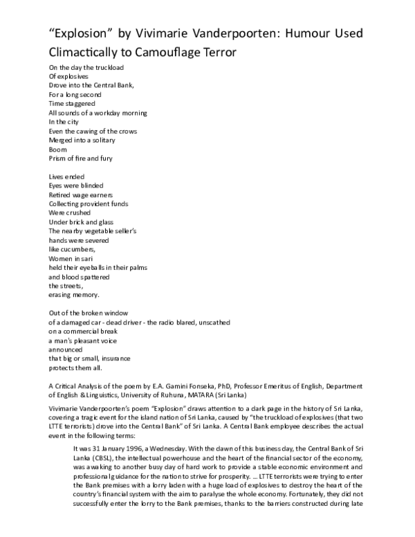 (PDF) “Explosion” by Vivimarie Vanderpoorten: Humour Used Climactically ...