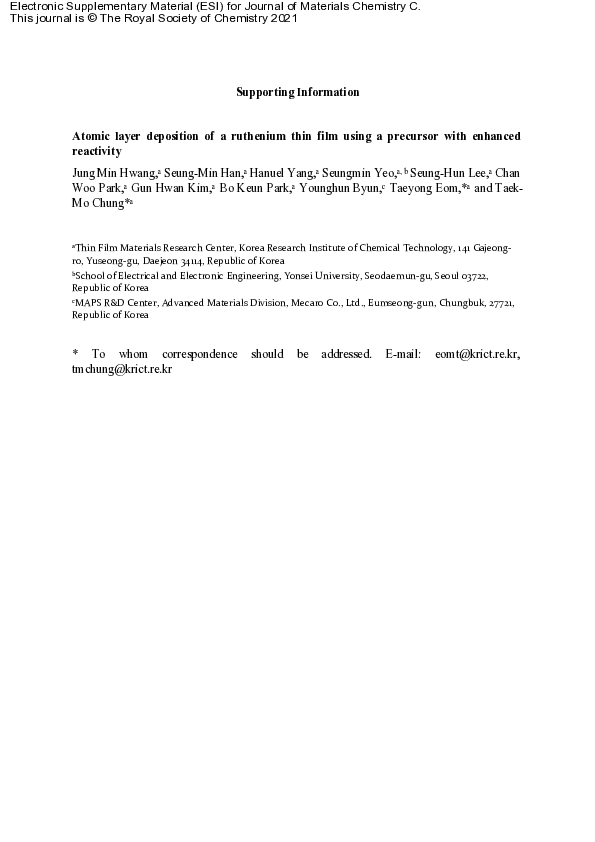 (PDF) Atomic layer deposition of a ruthenium thin film using a ...