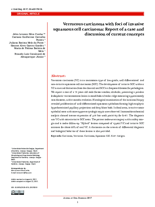 (PDF) Verrucous carcinoma with foci of invasive squamous cell carcinoma ...