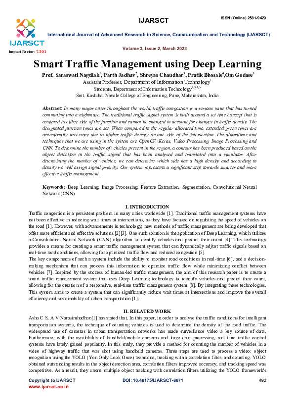 (PDF) Smart Traffic Management using Deep Learning