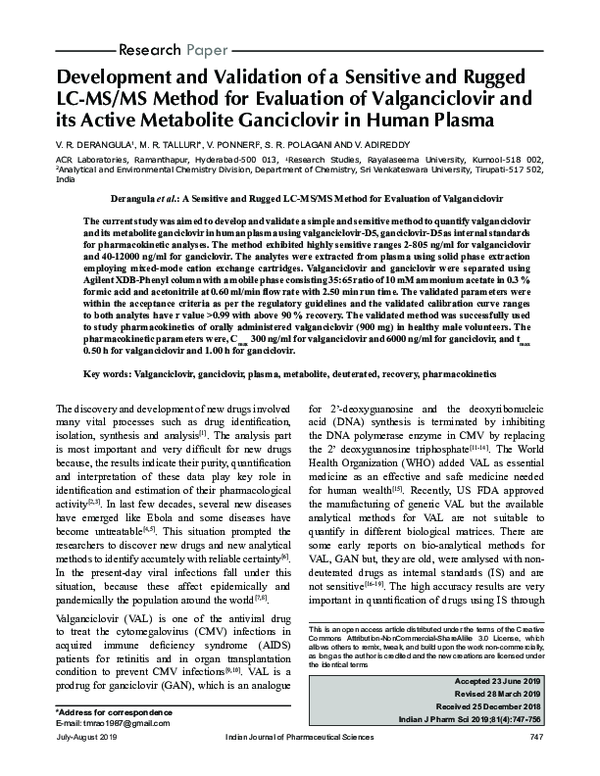 (PDF) Development and Validation of A Sensitive and Rugged LC-MS/MS Method for Evaluation of ...
