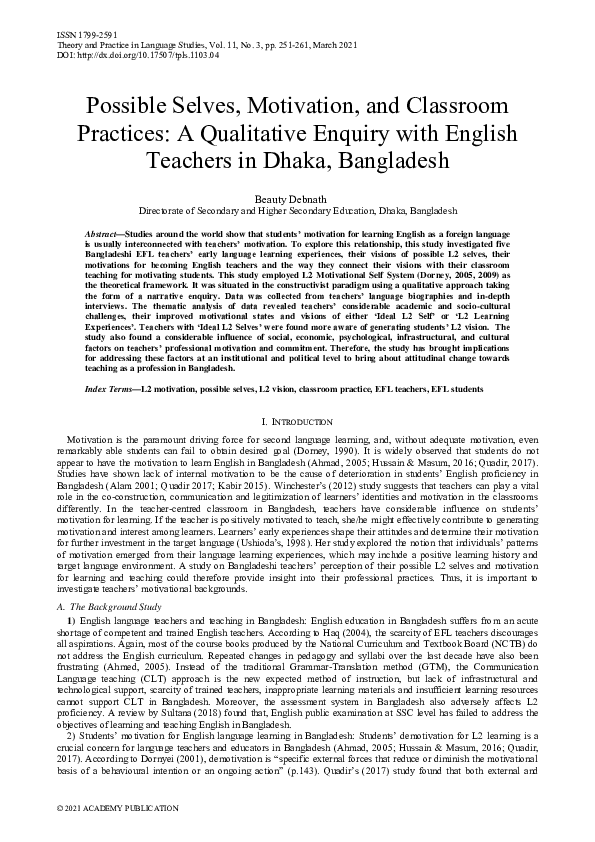 (PDF) Possible Selves, Motivation, and Classroom Practices: A Qualitative Enquiry with English ...