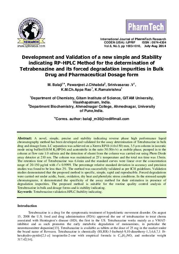 (PDF) Development and Validation of a new simple and Stability indicating RP-HPLC Method for the ...
