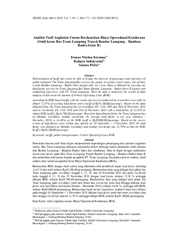 (PDF) Analisis Tarif Angkutan Umum Berdasarkan Biaya Operasional ...