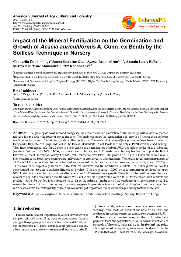 (PDF) Impact of the Mineral Fertilization on the Germination and Growth ...