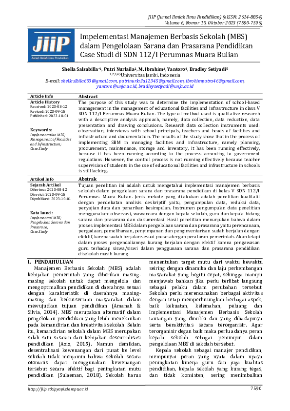 (PDF) Impelementasi Manajemen Berbasis Sekolah (MBS) dalam Pengelolaan Sarana dan Prasarana ...