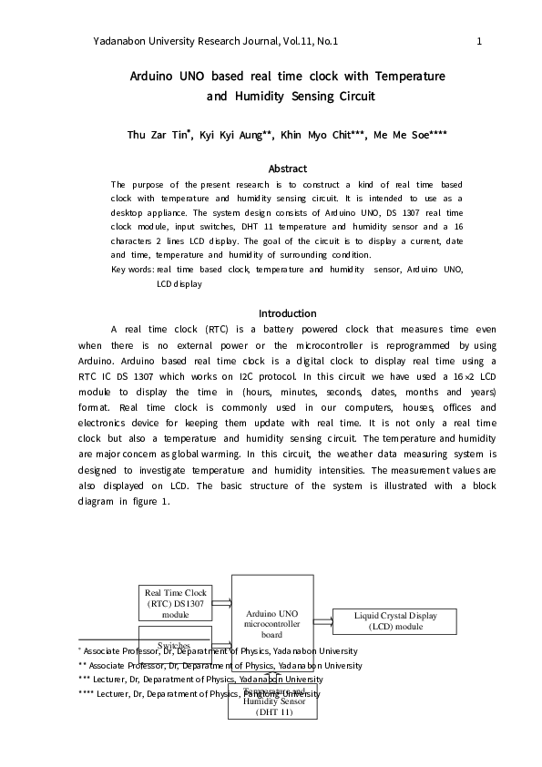 Pdf Arduino Uno Based Real Time Clock With Temperature And Humidity