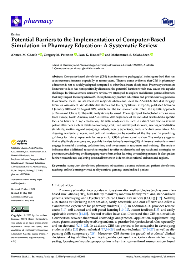 (PDF) Potential Barriers to the Implementation of Computer-Based Simulation in Pharmacy ...