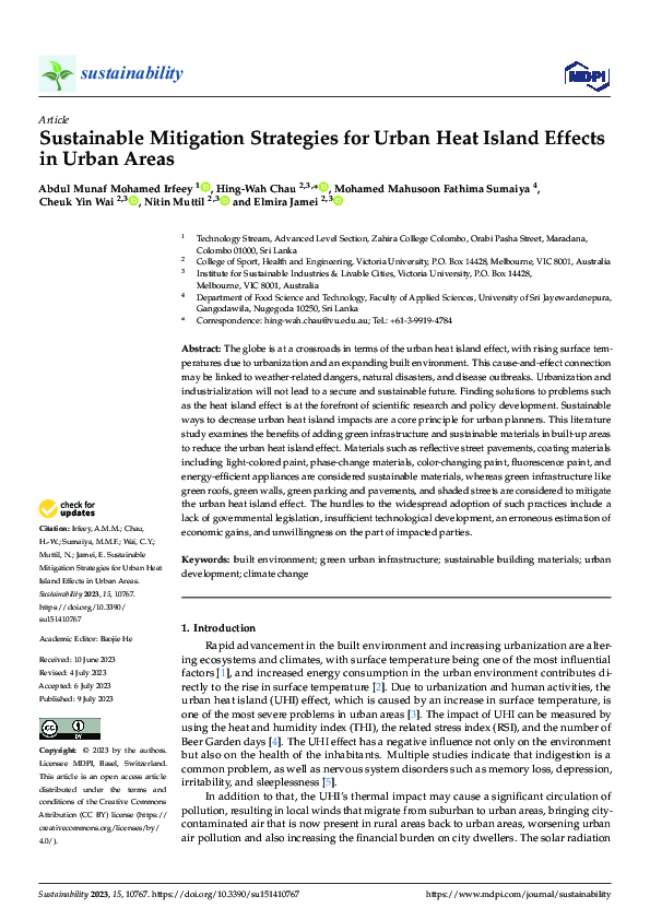 (PDF) Sustainable Mitigation Strategies for Urban Heat Island Effects in Urban Areas