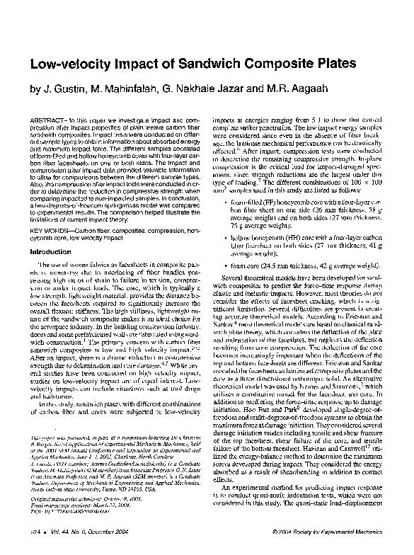 Pdf Low Velocity Impact Of Sandwich Composite Plates