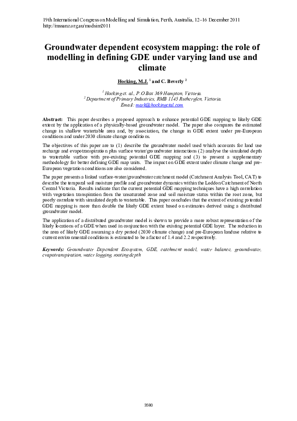 (PDF) Groundwater dependent ecosystem mapping: the role of modelling in ...