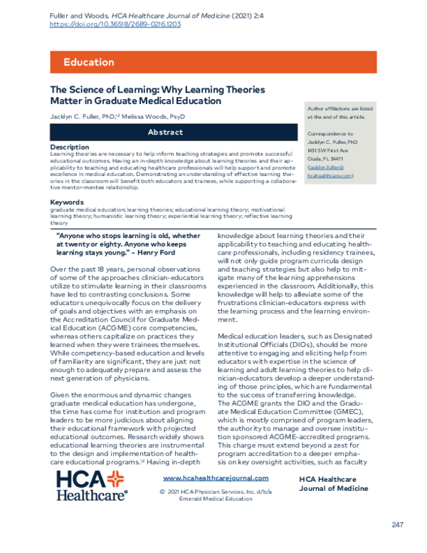 (PDF) The Science of Learning: Why Learning Theories Matter in Graduate ...