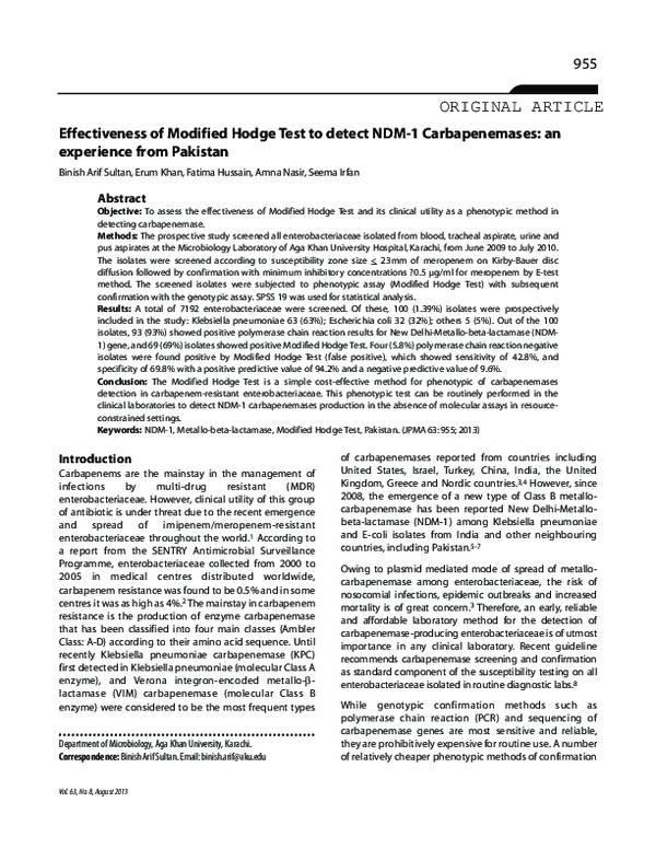 (PDF) Effectiveness of Modified Hodge Test to detect NDM-1 ...