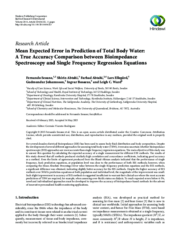 (PDF) Mean Expected Error in Prediction of Total Body Water: A True ...