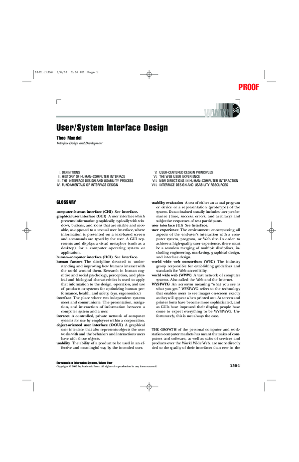 (PDF) User/System Interface Design