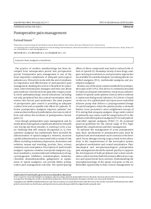 (PDF) Postoperative pain management