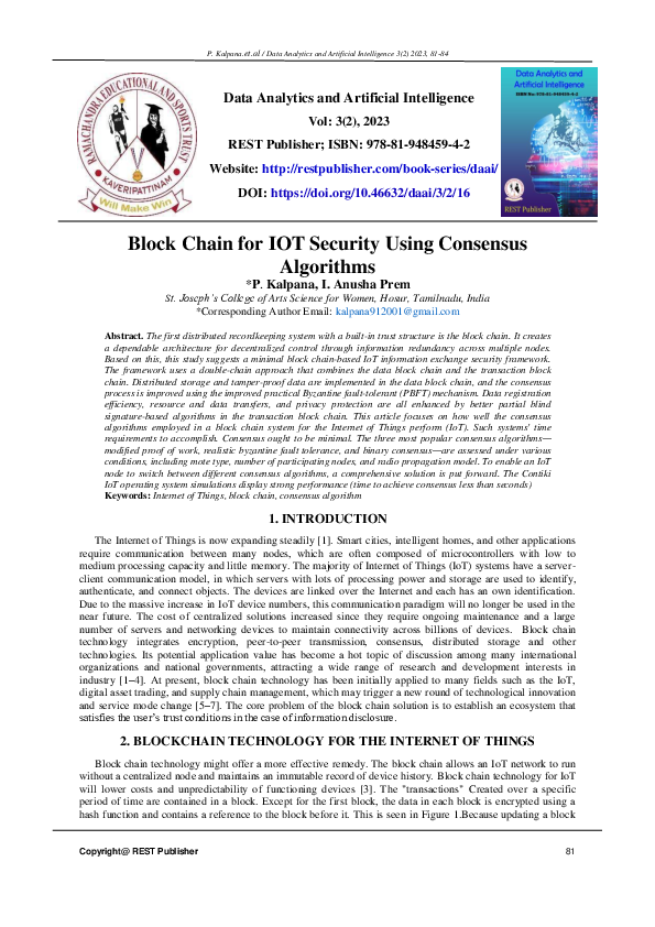 Pdf Block Chain For Iot Security Using Consensus Algorithms