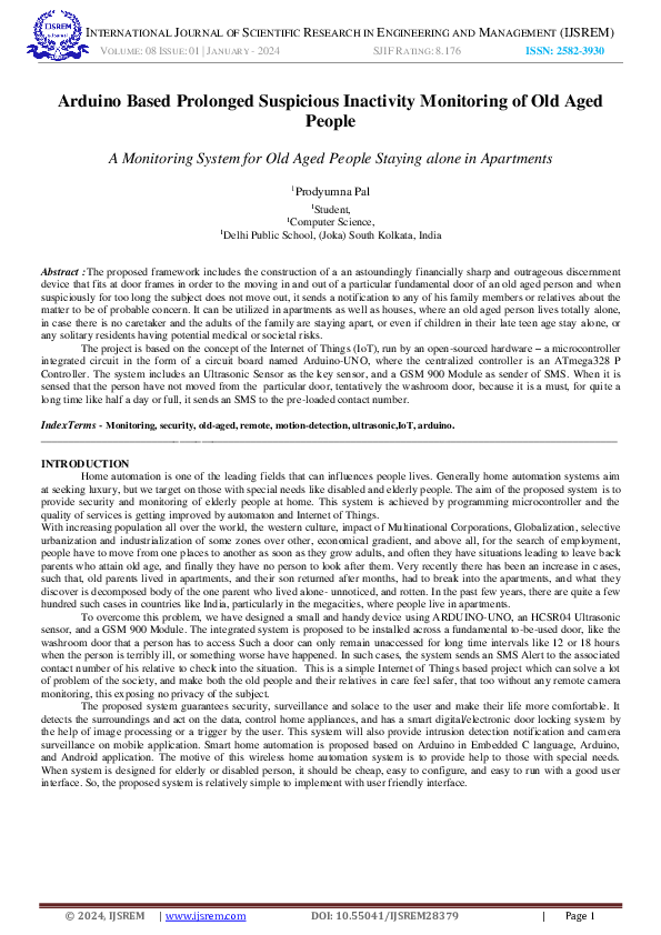 (PDF) Arduino Based Prolonged Suspicious Inactivity Monitoring of Old ...