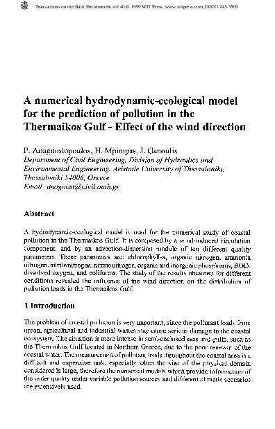 (PDF) A numerical hydrodynamic-ecological model for the prediction of ...
