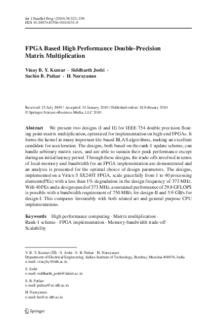(PDF) FPGA Based High Performance Double-Precision Matrix Multiplication