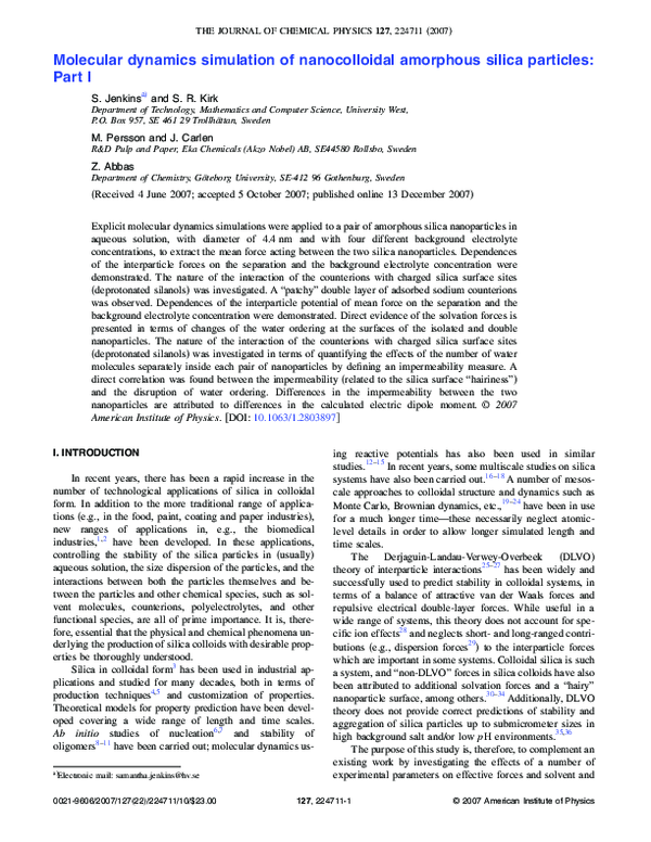 Pdf Molecular Dynamics Simulation Of Nanocolloidal Amorphous Silica Particles Part Iii