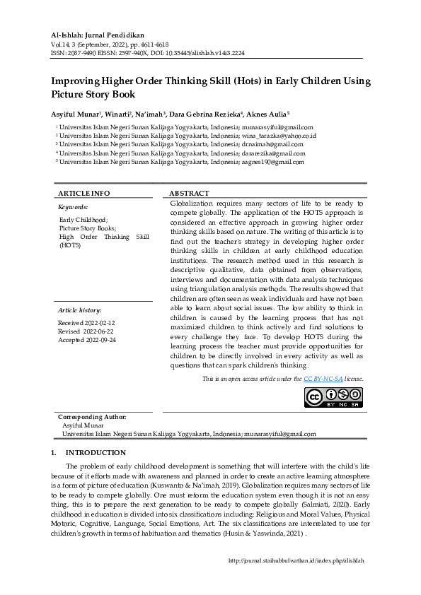 (PDF) Improving Higher Order Thinking Skill (Hots) in Early Children Using Picture Story Book