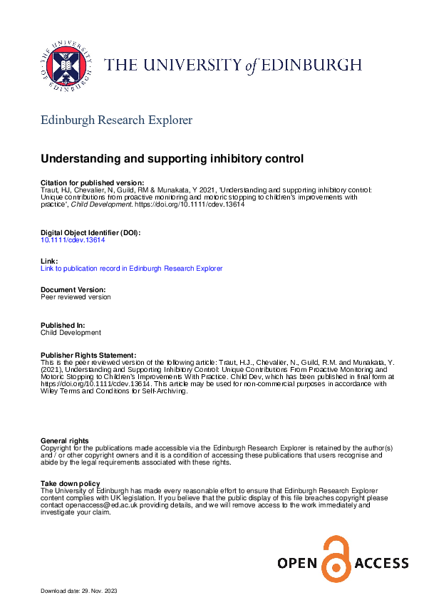 (PDF) Understanding and Supporting Inhibitory Control: Unique ...