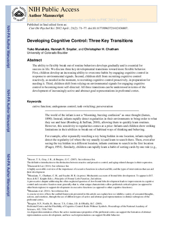 (PDF) Developing Cognitive Control