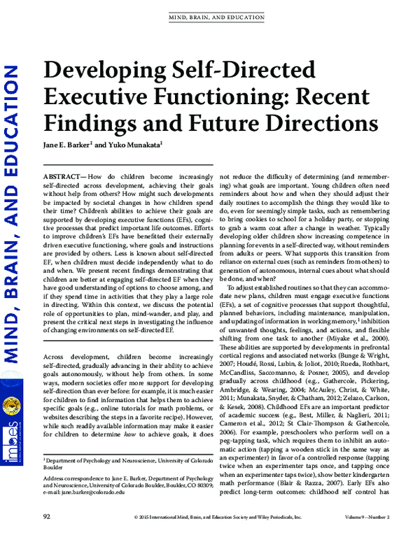 (PDF) Developing Self-Directed Executive Functioning: Recent Findings ...