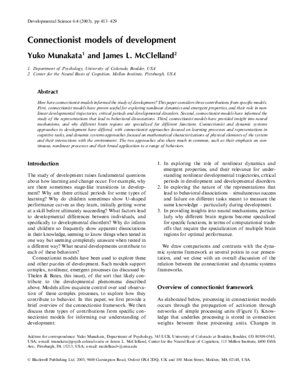 (PDF) Connectionist models of development