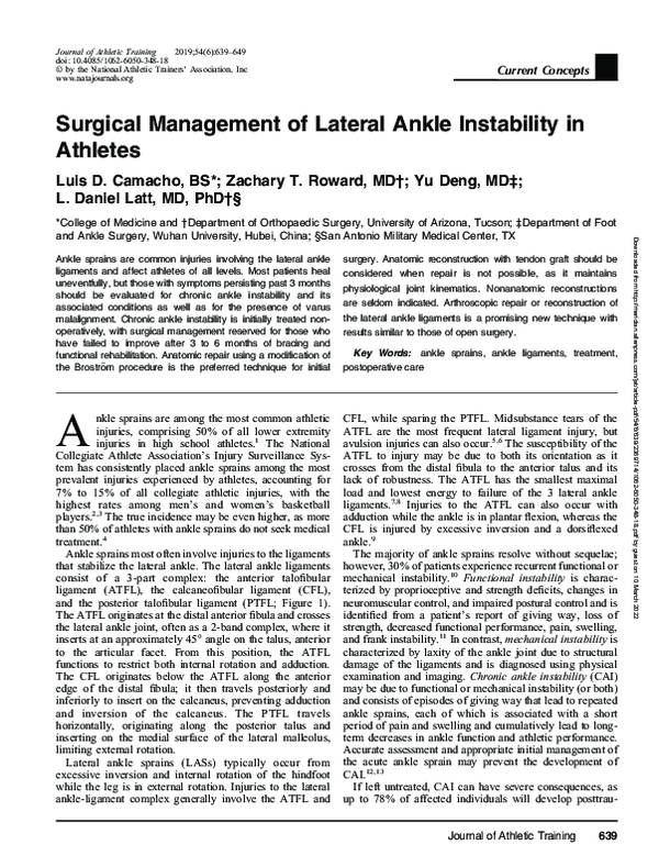 (PDF) Surgical Management of Lateral Ankle Instability in Athletes ...