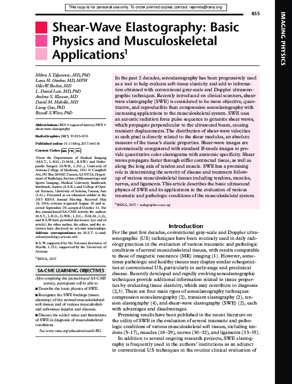 (PDF) Shear-Wave Elastography: Basic Physics and Musculoskeletal ...