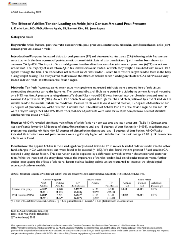 (PDF) The Effect of Achilles Tendon Loading on Ankle Joint Contact Area ...