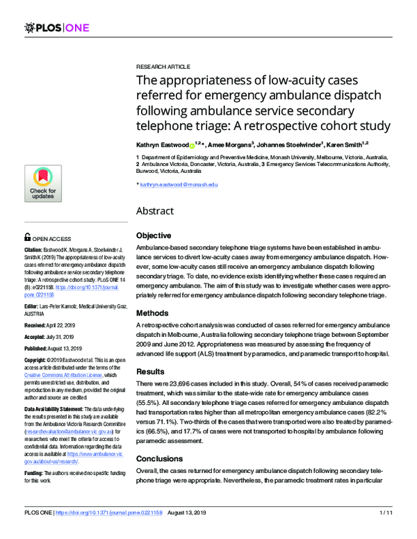 (PDF) The appropriateness of low-acuity cases referred for emergency ...