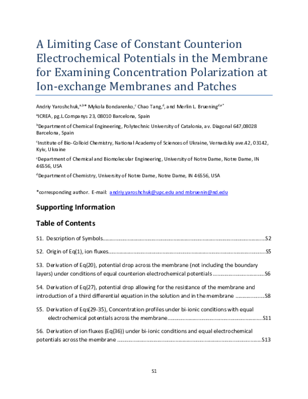 (PDF) A Limiting Case of Constant Counterion Electrochemical Potentials ...