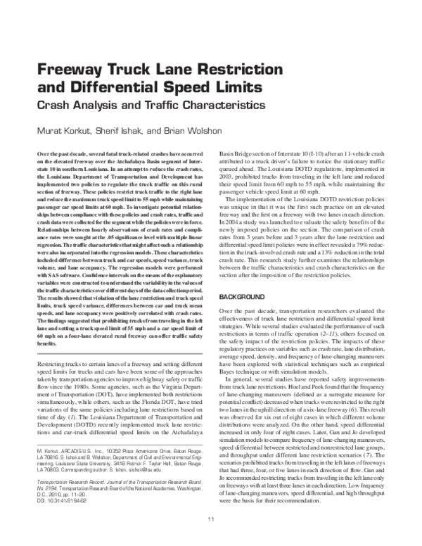(PDF) Freeway Truck Lane Restriction and Differential Speed Limits