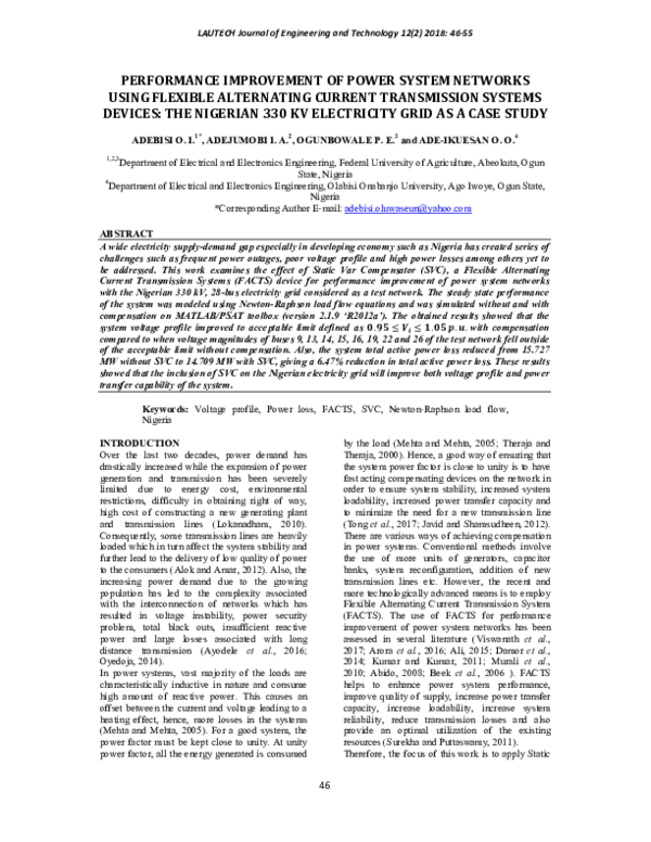 (PDF) Performance Improvement of Power System Networks Using Flexible Alternating Current ...