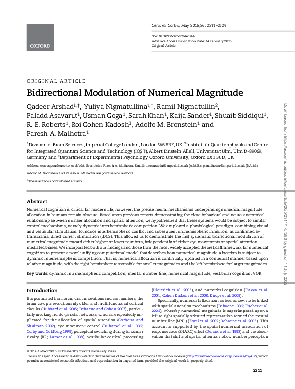 (PDF) Bidirectional Modulation of Numerical Magnitude