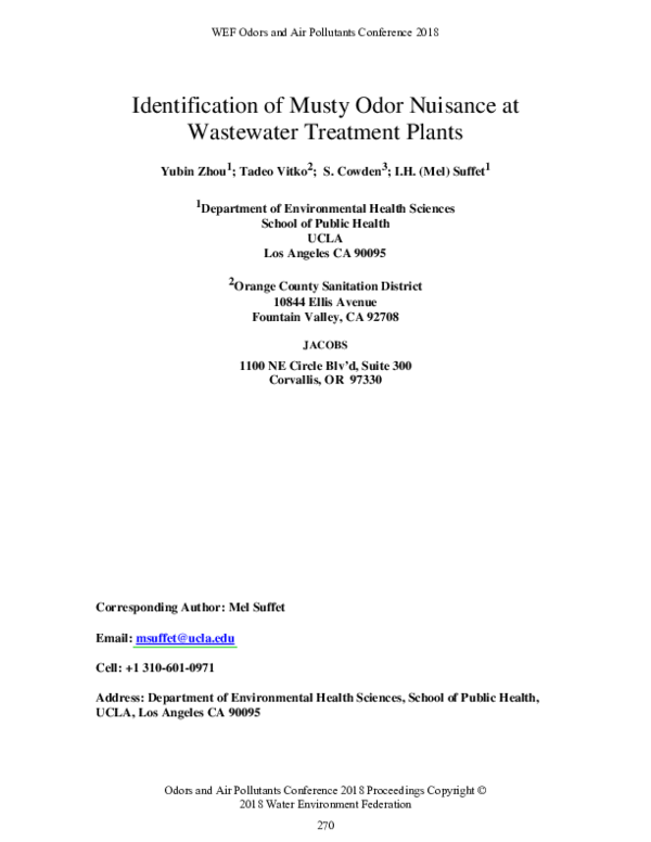 (PDF) Identification of Musty Odor Nuisance at Wastewater Treatment Plants