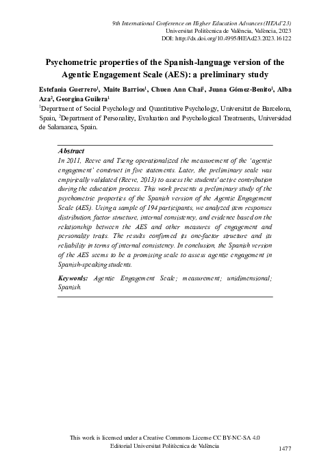 (PDF) Psychometric Properties of the Spanish-Language Version of the Agentic Engagement Scale ...