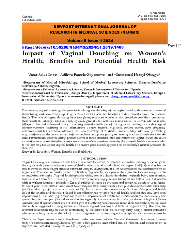 (PDF) Impact of Vaginal Douching on Women's Health; Benefits and ...
