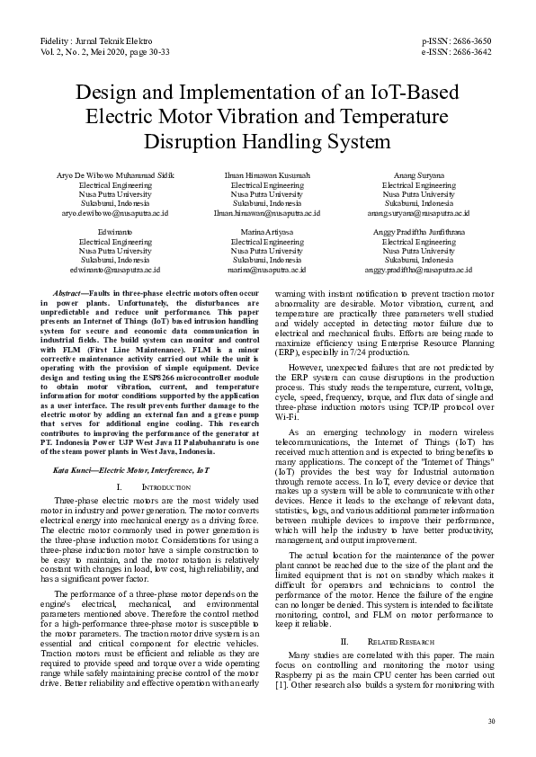 (PDF) Design and Implementation of an IoT-Based Electric Motor ...