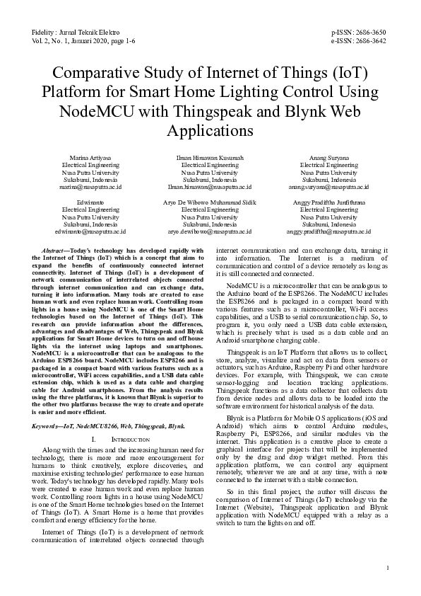 (PDF) Comparative Study of Internet of Things (IoT) Platform for Smart Home Lighting Control ...
