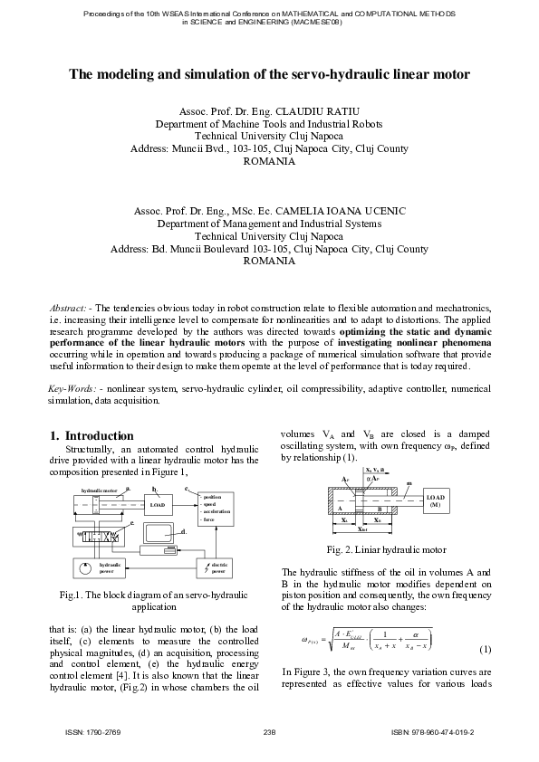 (PDF) The modeling and simulation of the servo-hydraulic linear motor