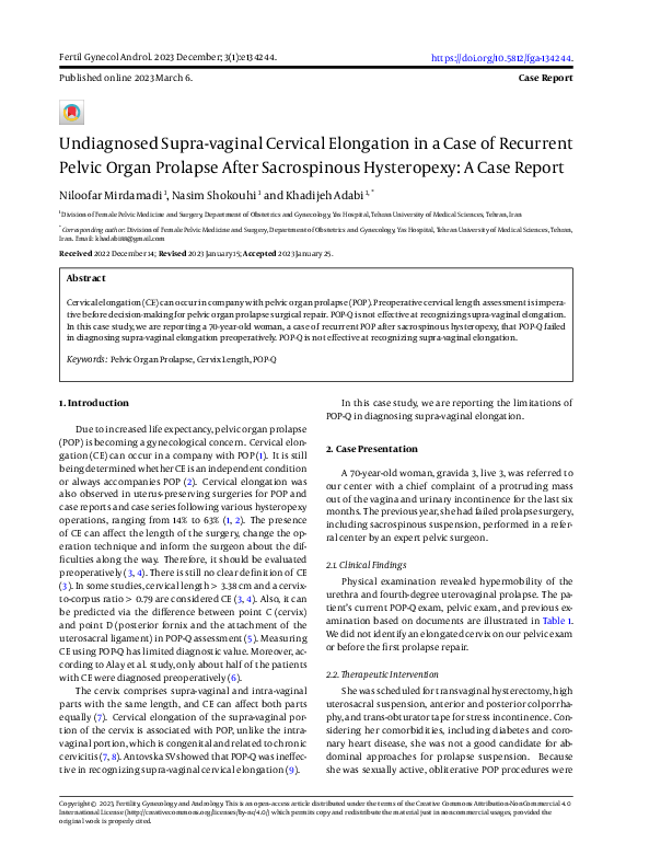 (PDF) Undiagnosed Supra-vaginal Cervical Elongation in a Case of ...