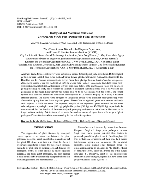 (PDF) In Vitro Assessment of Antagonistic Activity of Trichoderma Viride and Trichoderma ...