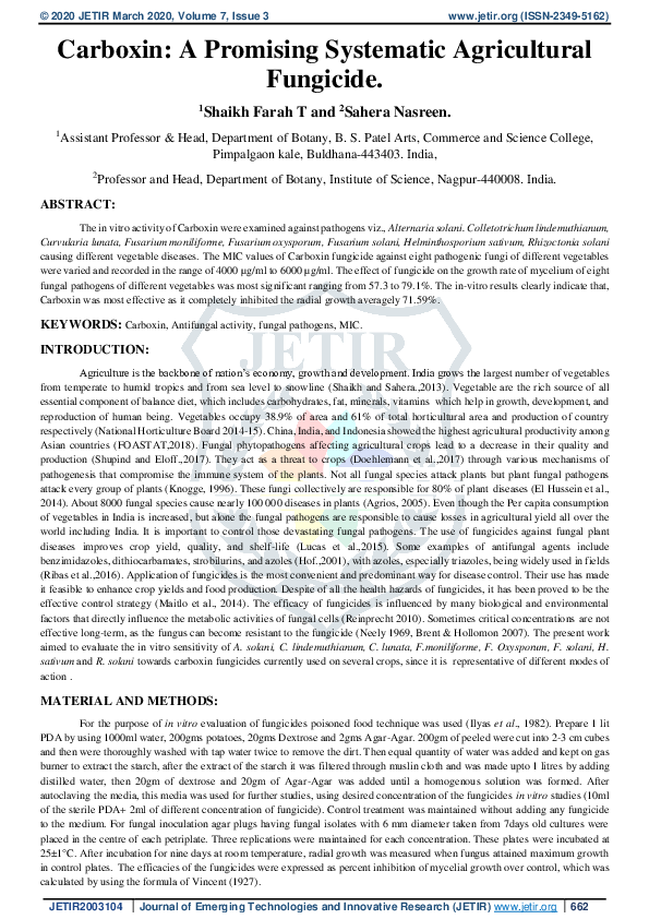 (PDF) Carboxin: A Promising Systematic Agricultural Fungicide